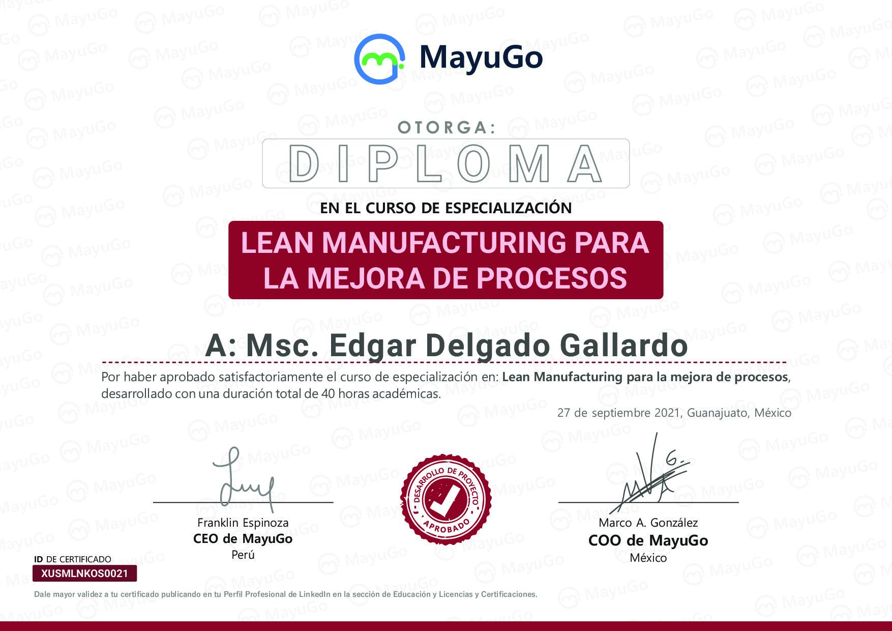 Perfil de Edgar en MayuGo | Certificación en Lean Manufacturing para la ...